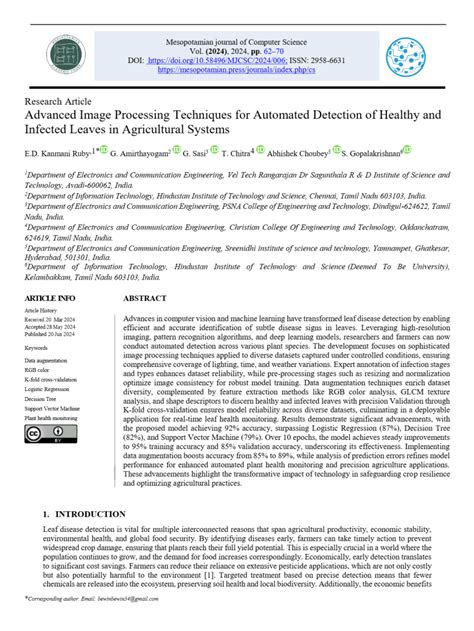 Pdf Advanced Image Processing Techniques For Automated Detection Of