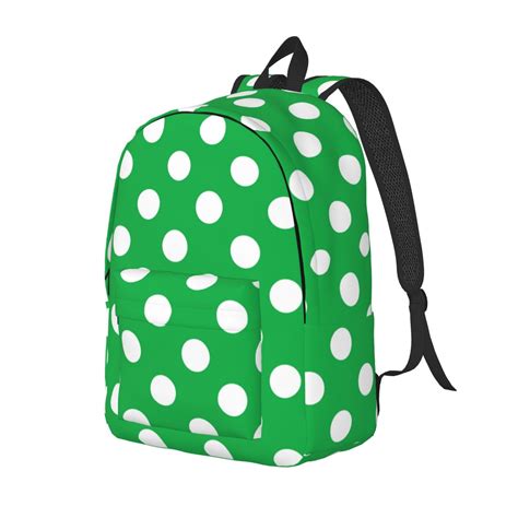 Ratiio Green And White Polka Dot Print Canvas Backpack For Women And Men