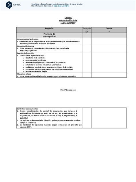 Haccp Audit Checklist Es Unlocked Pdf Análisis De Riesgo Y Puntos Críticos De Control