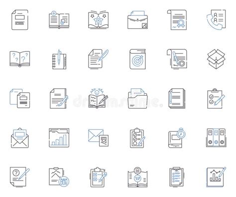 Report Production Line Icons Collection Data Analysis Writing