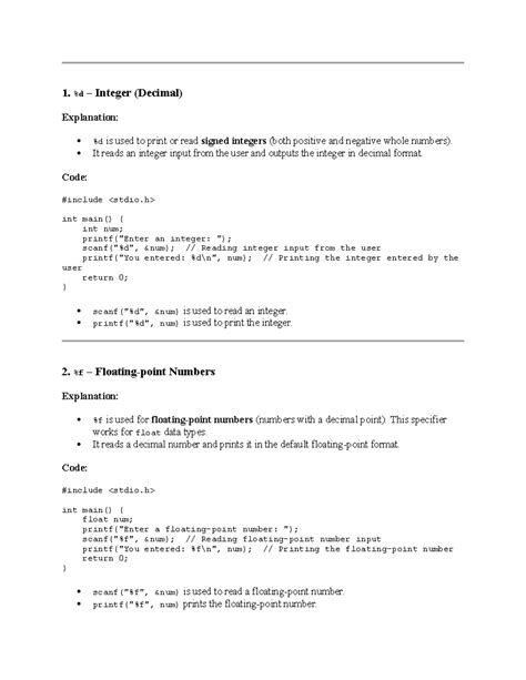 C Programming Format Specifier Programs Overview And Examples Studocu
