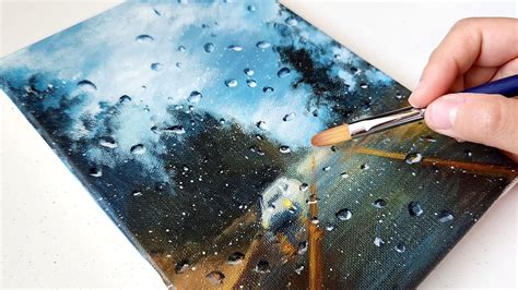비 오는 날 풍경 And 빗방울 그리는 방법 아크릴화 Youtube