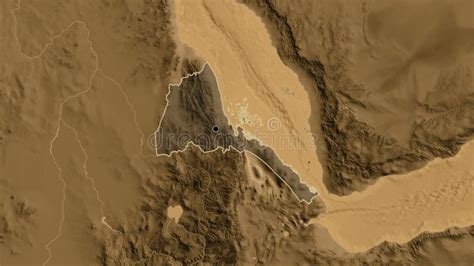 Eritrea Border Shape Overlay Outlined Sepia Elevation Stock Illustration Illustration Of