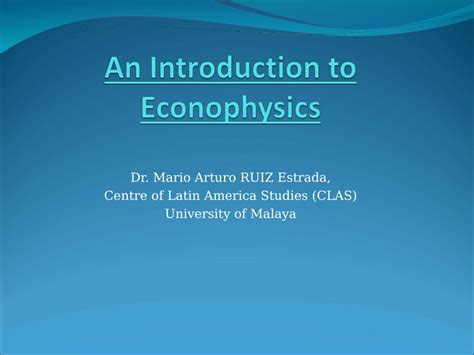 Pdf An Introduction To Econophysics