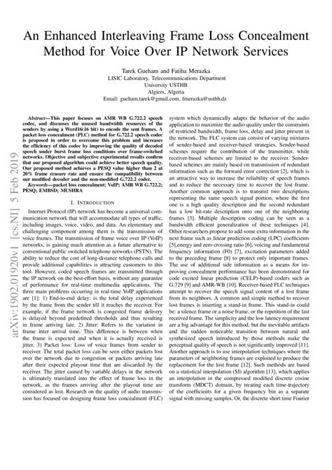 An Enhanced Interleaving Frame Loss Concealment Method For Voice Over Ip Network Services Deepai