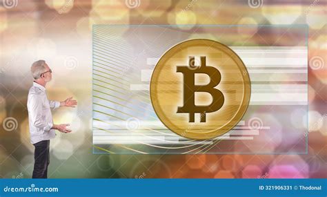 A Bitcoin Currency Concept Explained By A Businessman On A Wall Screen