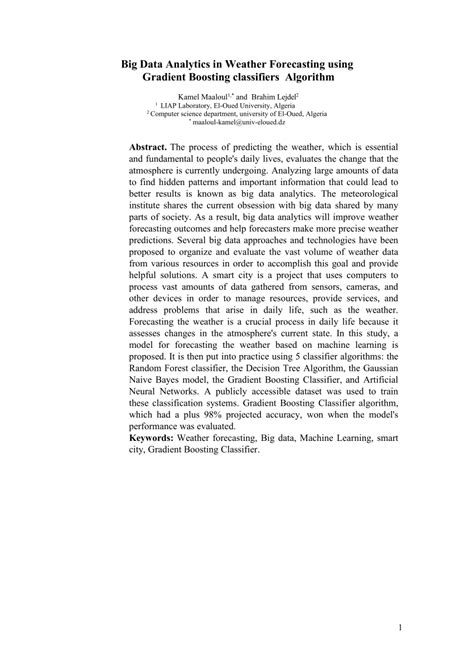 Pdf Big Data Analytics In Weather Forecasting Using Gradient Boosting