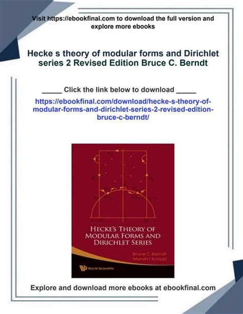 Hecke S Theory Of Modular Forms And Dirichlet Series 2 Revised Edition