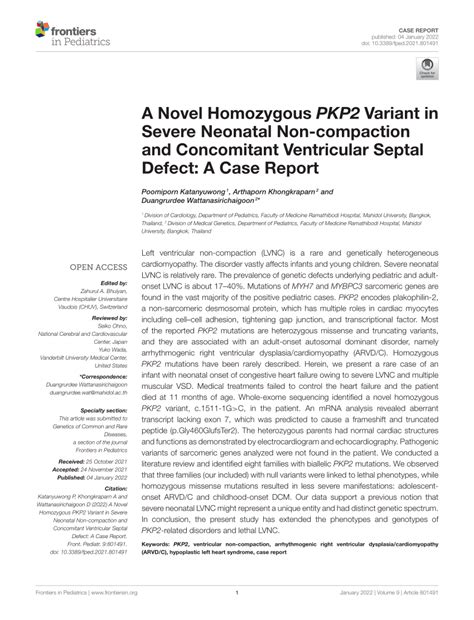 Pdf A Novel Homozygous Pkp2 Variant In Severe Neonatal Non Compaction
