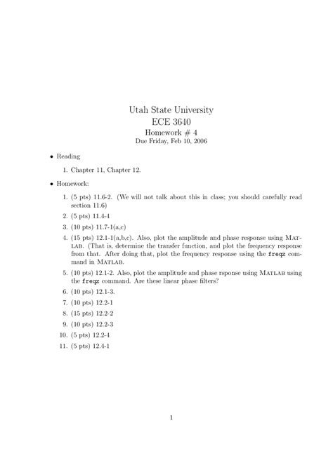 Ece 3640 Homework Assignment 4 Signals And Systems Assignments Signals And Systems Docsity