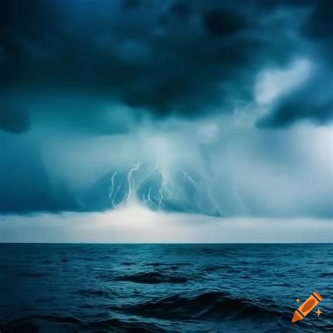 Storm Over The Ocean With Lightning And Rain On Craiyon