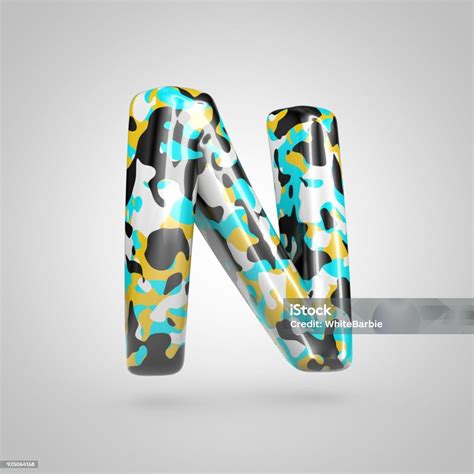 흰색 배경에 고립 된 시안색 검정색과 노란색 위장 패턴 문자 대문자 N을 위장 0명에 대한 스톡 사진 및 기타 이미지 0명 3차원 형태 검은색 Istock