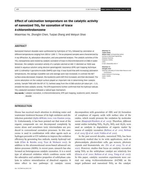 Pdf Effect Of Calcination Temperature On The Catalytic Activity Of