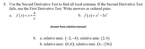 Solved 8 Use The Second Derivative Test To Find All Local