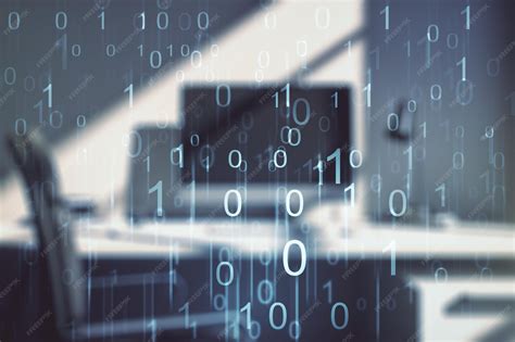 Concepto Creativo De Ilustración De Código Binario Y Escritorio Moderno Con Computadora En