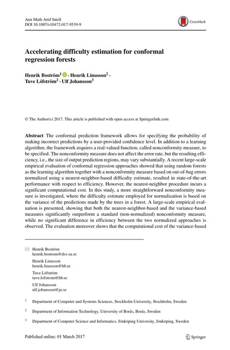 Pdf Accelerating Difficulty Estimation For Conformal Regression Forests