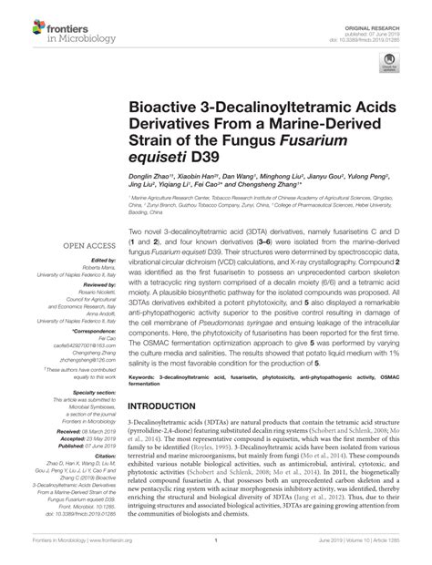 Pdf Bioactive 3 Decalinoyltetramic Acids Derivatives From A Marine Derived Strain Of The