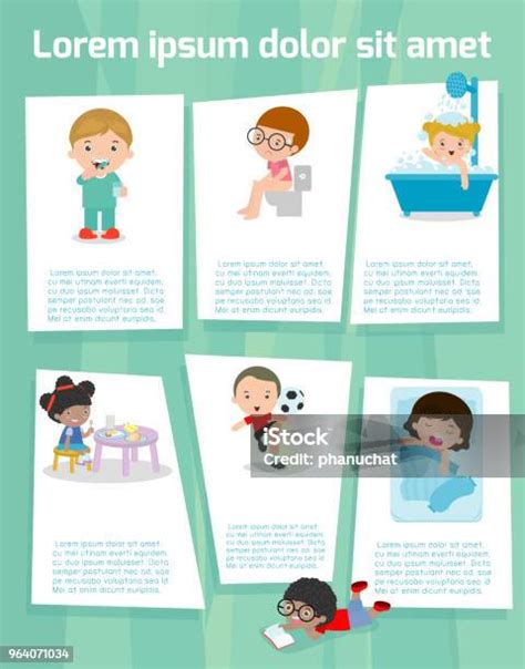아이 어린이 광고 브로셔 당신의 텍스트에 대 한 서식 파일의 일상에 대 한 일상 메시지에 대 한 준비 벡터 일러스트 레이 션 건강한 생활방식에 대한 스톡 벡터 아트 및 기타