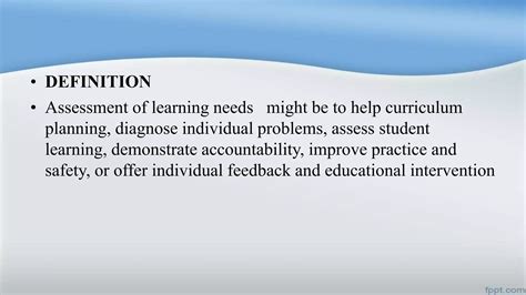 Assessment Of Learning Needs Pptx