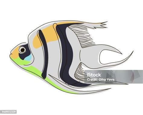 낙서 스타일의 줄무늬 물고기 그림 흰색 배경에 격리된 벡터 그림 검은색에 대한 스톡 벡터 아트 및 기타 이미지 검은색