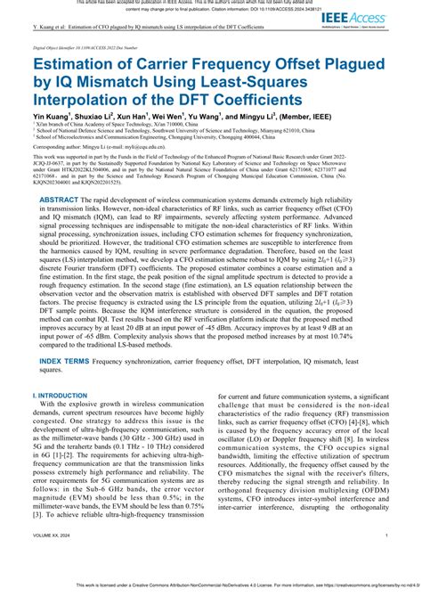 Pdf Estimation Of Carrier Frequency Offset Plagued By Iq Mismatch Using Least Squares