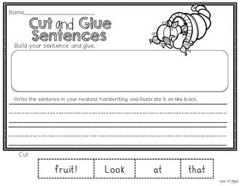Thanksgiving Cut And Glue Sentences By Love Of First TpT