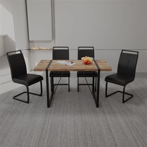 Industrial Farmhouse Dining Table Set With 4 Ergonomic High Back Chairs