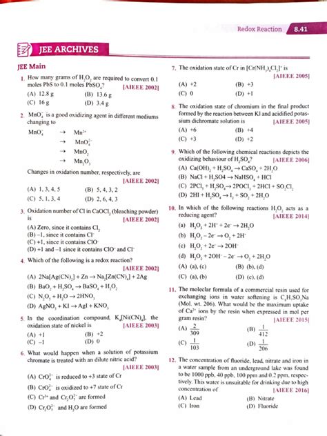 Jee Redox Questions Class 11 Pdf Acid Chromium