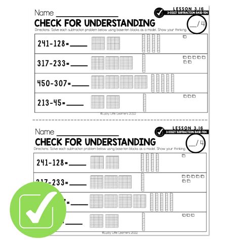 Lucky To Learn Math 3 Digit Subtraction With Base Ten Blocks Worksheets Library