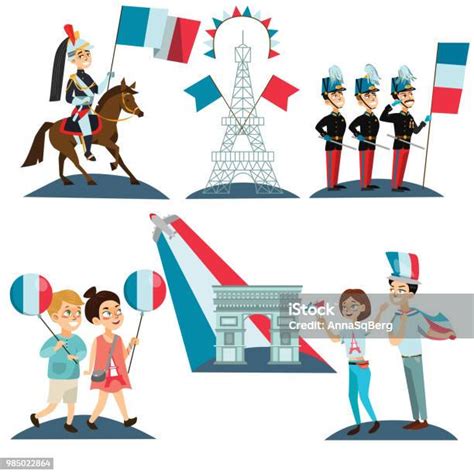 프랑스 에펠 탑 바스티유 데 벡터 일러스트 레이 션에 말 경비원의 배경 길을 손잡고 걷고 풍선 아이 어린이 소년과 소녀 공휴일에 군대에 대한 스톡 벡터 아트 및 기타 이미지