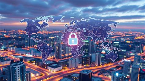 A Digital Lock Icon Over A World Map Symbolizing Global Security Stock