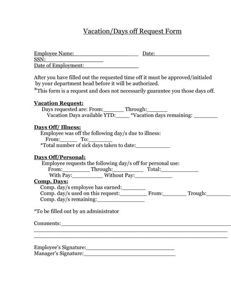 Free Printable Vacation Request Form Templates Pdf Word Excel