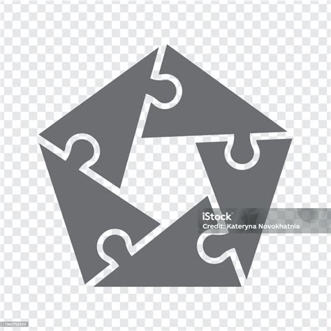 회색의 간단한 아이콘 다각형 퍼즐 웹 사이트 디자인 앱 Ui에 대한 투명 배경에 다섯 가지 요소의 간단한 아이콘 펜타곤 퍼즐 Eps10 오각형 도형에 대한 스톡 벡터 아트