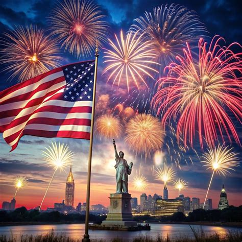 Premium Photo Fireworks In The Sky Over A Statue Of Liberty And