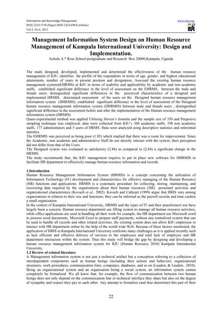 Management Information System Design On Human Resource Management Of Kampala International Pdf