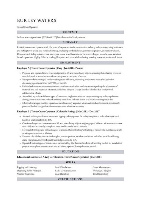 Tower Crane Operator Resume CV Example And Writing Guide