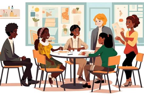 어린이 십대 학교 생활과 활동에 대한 만화 일러스트레이션 프리미엄 Ai 생성 이미지