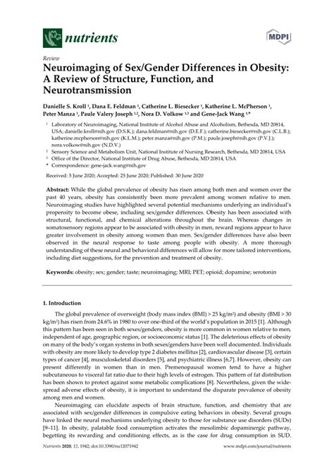 PDF Neuroimaging Of Sex Gender Differences In Obesity A Review Of Structure Function And