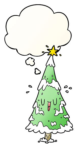 부드러운 그라데이션 스타일의 생각 거품이 있는 만화 크리스마스 트리 귀여운에 대한 스톡 벡터 아트 및 기타 이미지 귀여운 그늘 그라데이션 Istock
