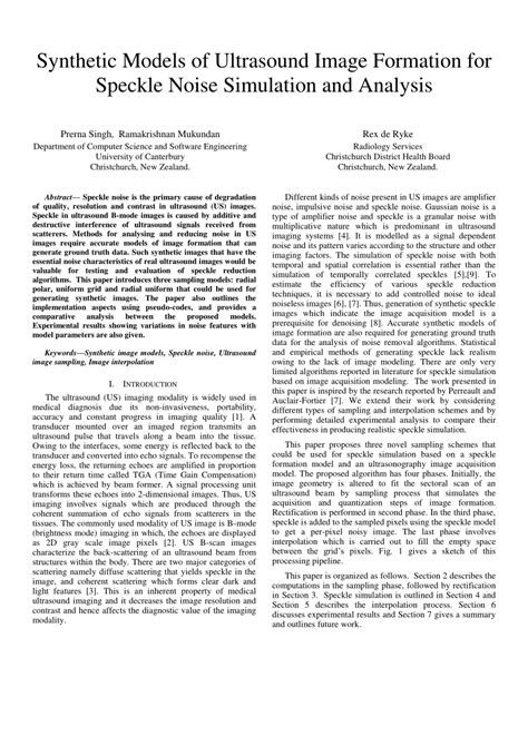 Pdf Synthetic Models Of Ultrasound Image Formation For Speckle Noise