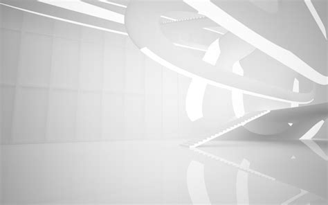 대형 창문 3d가 있는 미니멀리스트 주택의 추상적 건축 흰색 매끄러운 인테리어 프리미엄 사진