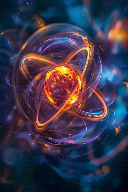 Vibrant Artistic Representation Of An Atom With Orbiting Electrons And Nucleus For Science And