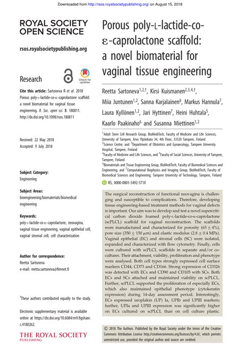 Pdf Porous Poly L Lactide Co 1 Caprolactone Scaffold A Novel Biomaterial For Vaginal Tissue