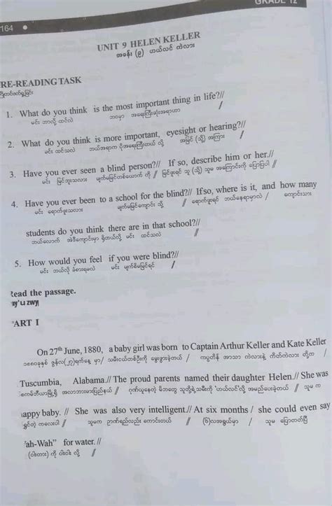 Grade 12 စနစ်သစ် ဒွါဒသမတန်း English Unit 1 To 12 မြန်မာဘာသာပြန်