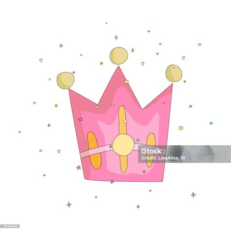 귀여운 핑크 왕관 보석 만화 아이콘입니다 재미 있는 만화 배경 장식 요소와 크라운입니다 공주와 흰색 바탕에 퀸 즈 핑크 Diadem 0명에 대한 스톡 벡터 아트 및 기타