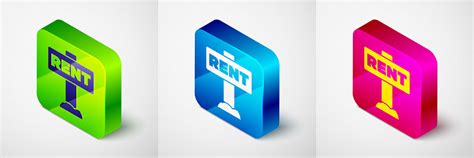 회색 배경에 격리 된 텍스트 대여 아이콘이있는 등색 매달려 기호 임대용 텍스트가 있는 간판 정사각형 버튼입니다 벡터 3차원 형태에 대한 스톡 벡터 아트 및 기타 이미지