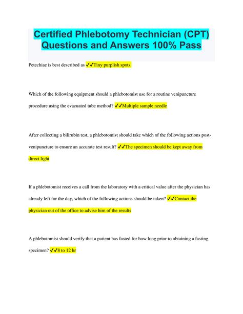 Solution Certified Phlebotomy Technician A Studypool