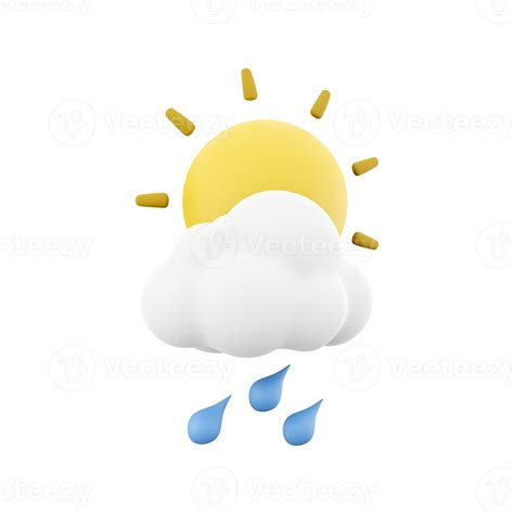 3d Rendering Rain With Cloud And Sun Icon 3d Render Weather Sun With Rain Drops And Cloud Rain