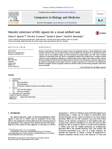 Pdf Wavelet Coherence Of Eeg Signals For A Visual Oddball Task
