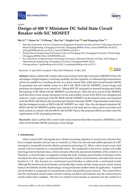 Pdf Design Of 400 V Miniature Dc Solid State Circuit Breaker With Sic Mosfet